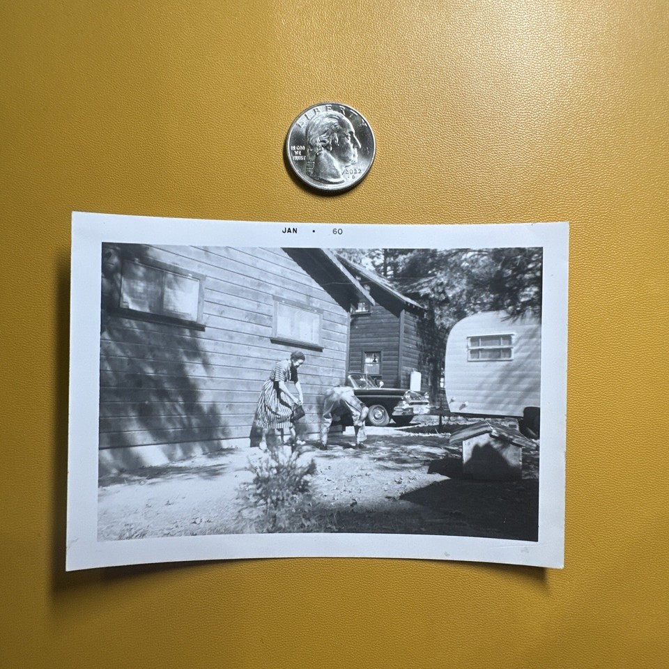 VINTAGE PHOTO 1960 Man mooning camera, Spanking, Trailer Camper van ...