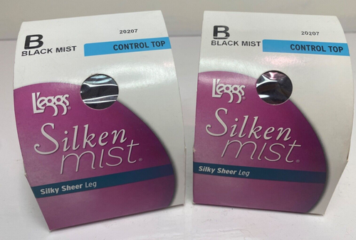 (2)L'eggs Silken Mist Silky Sheer Leg Control Top Tights/Hosiery Black ...