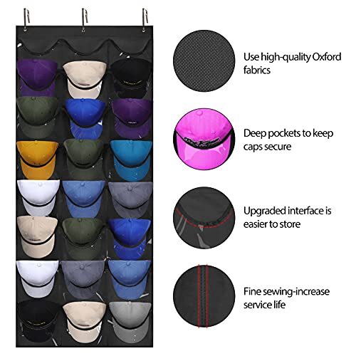 24 Pocket Hat Rack Cap Organizer Baseball Caps Holder Display for Door ...