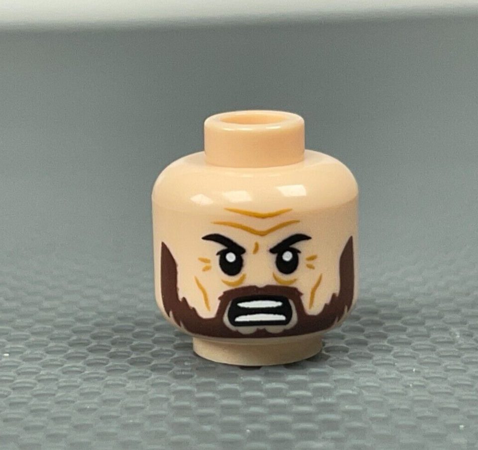 LEGO Minifigure Light Nougat Head Dark Brown Beard Crows Feet Angry Man ...