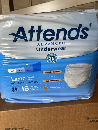 Attends APP0730 Case Disposable Underwear Large 44" - 58" Heavy 72 Ct ...