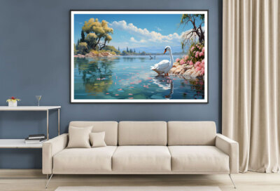 White Flamingo on Coast Abstract Print Premium Poster High Quality ...