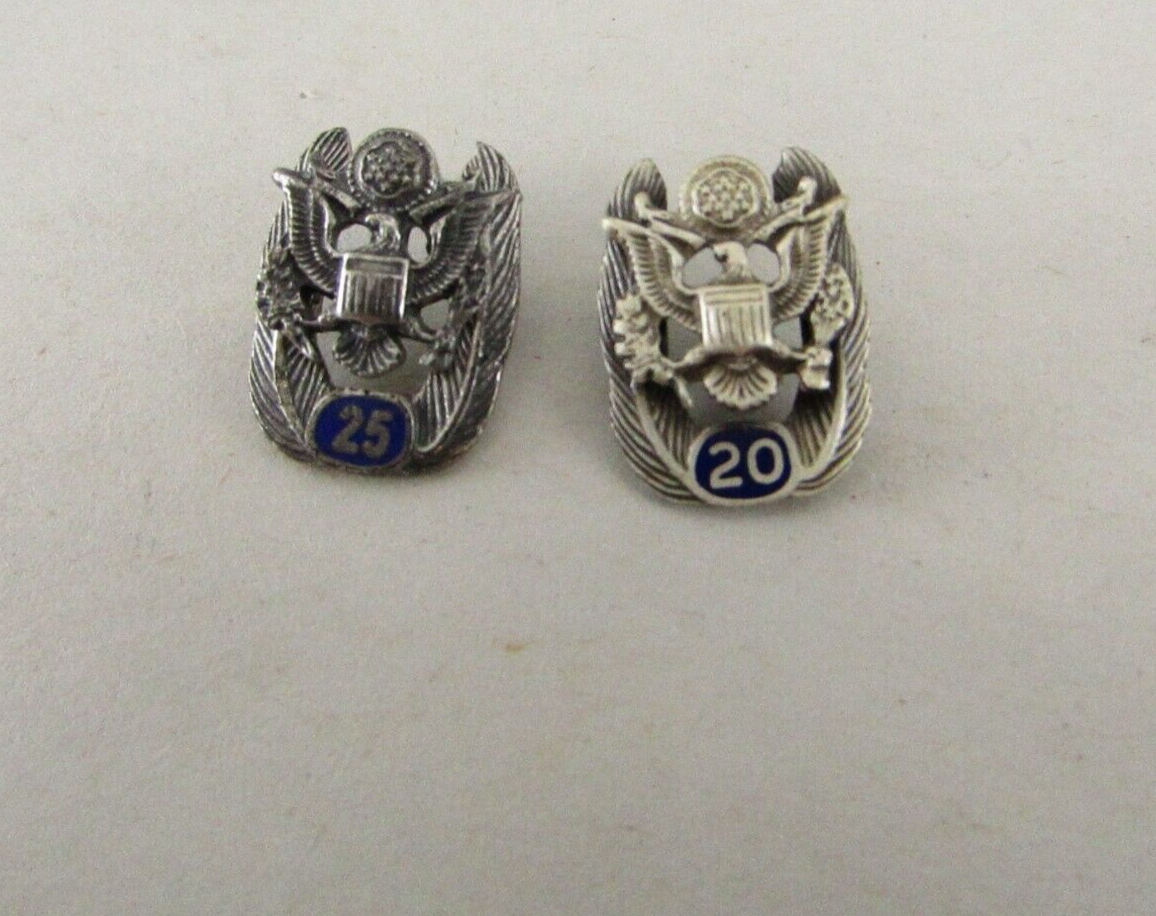 2 VINTAGE STERLING SILVER US ARMY MILITARY SERVICE 20 25 YEAR SERVICE ...
