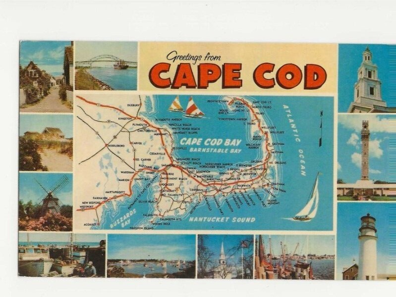Greetings From Cape Cod Map Multiview Postcard UNP VTG Dexter Unused ...