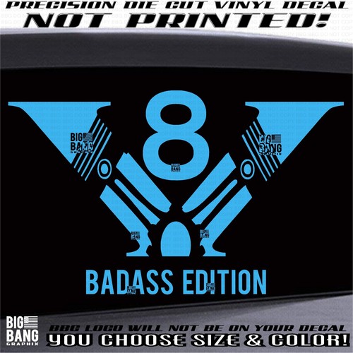 PISTON V8 Vinyl Decal Sticker BIG BLOCK CAR TRUCK BADASS EDITION Window ...