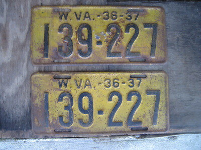 VINTAGE PAIR (FRONT & REAR) West Virginia License Plates WV 1936-37 ...