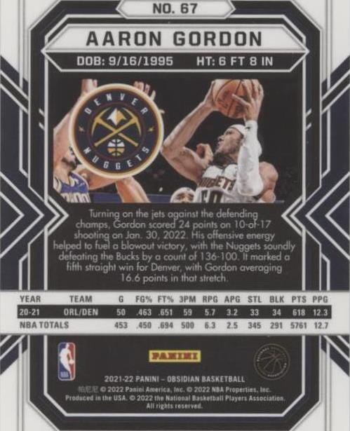 2021-22 Panini Obsidian - Aaron Gordon #67 for sale | eBay