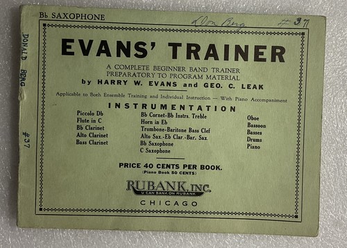 EVANS’ TRAINER - Saxophone - Dated 1933 — Evan’s & Leak | eBay