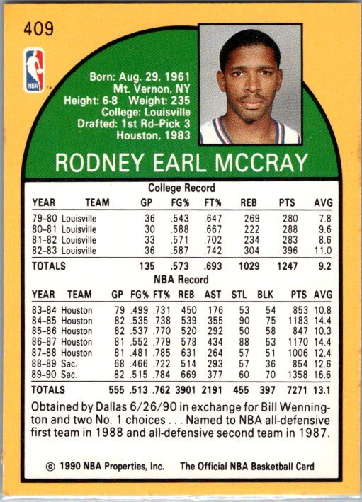 1990-91 Hoops #409 Rodney McCray | eBay