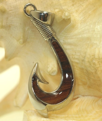 23MM SOLID TUNGSTEN GENUINE INLAID KOA WOOD HAWAIIAN MAKAU FISH HOOK ...