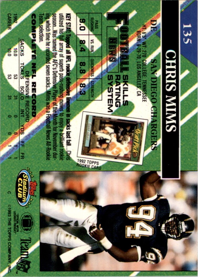 1993 Stadium Club Super Teams Super Bowl #135 Chris Mims | eBay