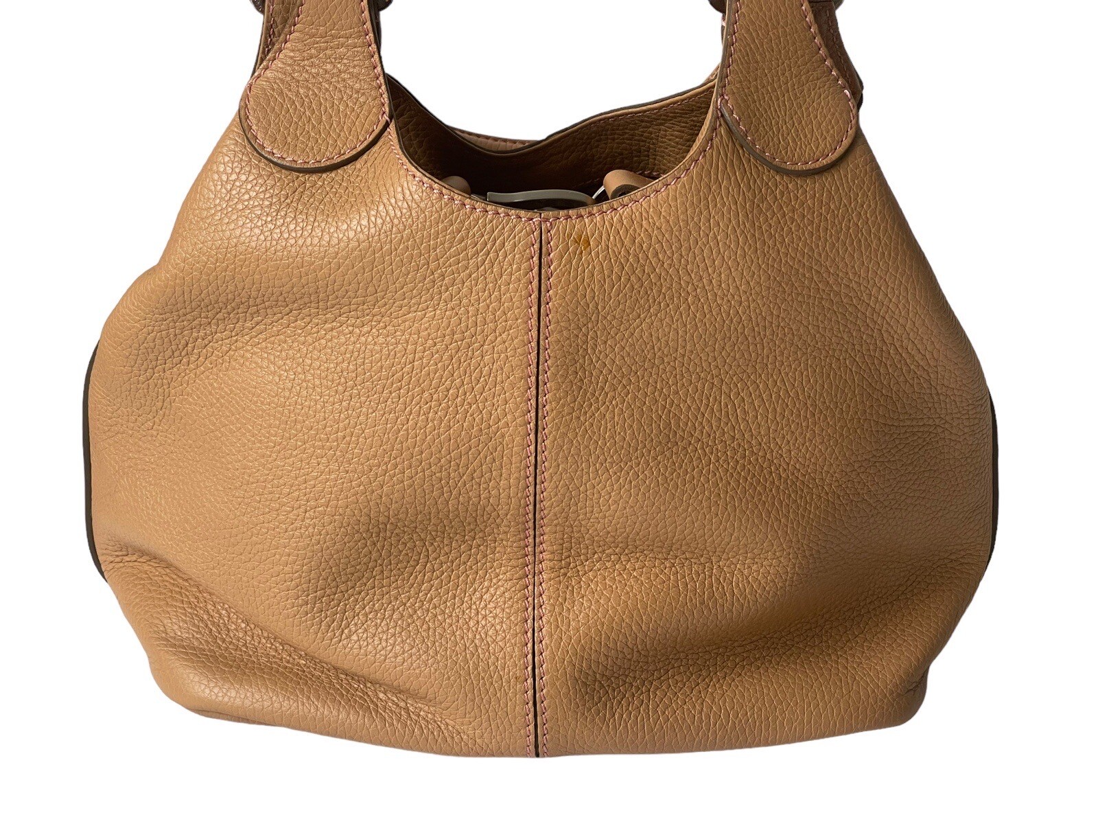 Tods British Tan Tote Pebbled Leather Front Pocket Shoulder Bag 2 ...