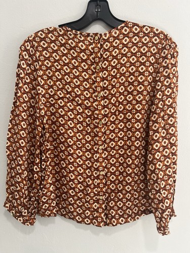 FOREVER 21 RUSTY ORANGE MUSTARD CREAM FLORAL WOMENS SHIRTBACK BUTTONS ...