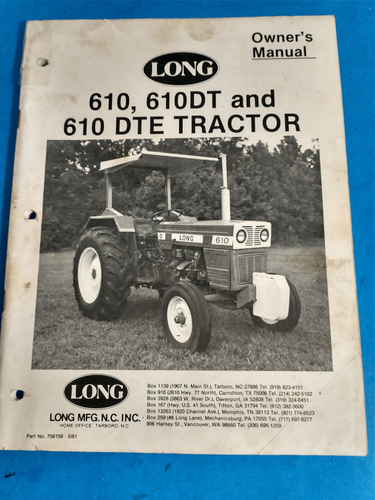 Long 610 610Dt 610 Dte Tractor Operators Manual Owners Maintenance ...