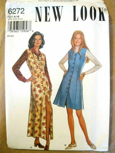 Simplicity 6272 New Look PINAFORE DRESS slit-skirt 8-18 bust 31.5-38 ...