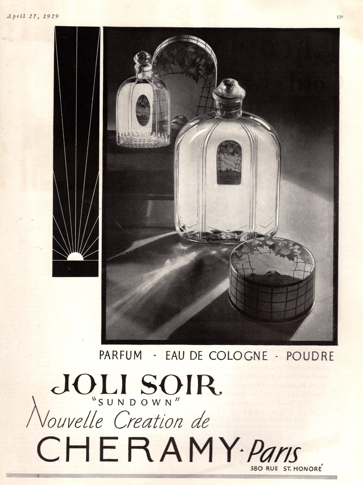 1929 Original Joli Soir Perfume ad from Vogue magazine - Sundown - Very ...