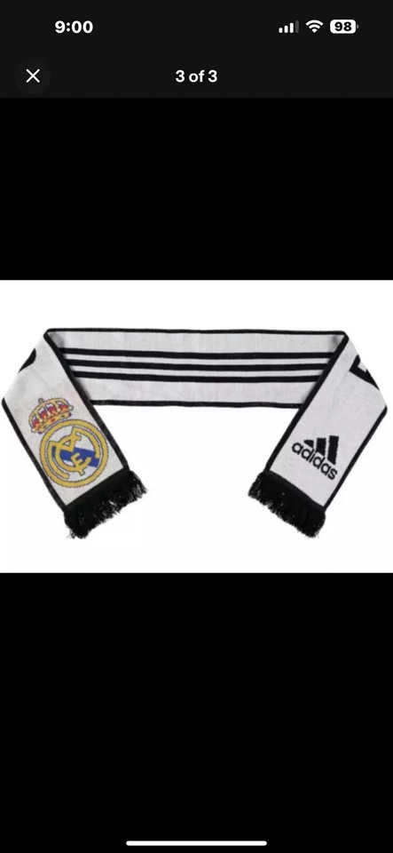 Exclusive Real Madrid Adidas Team Scarf White & Black UEFA Champions ...
