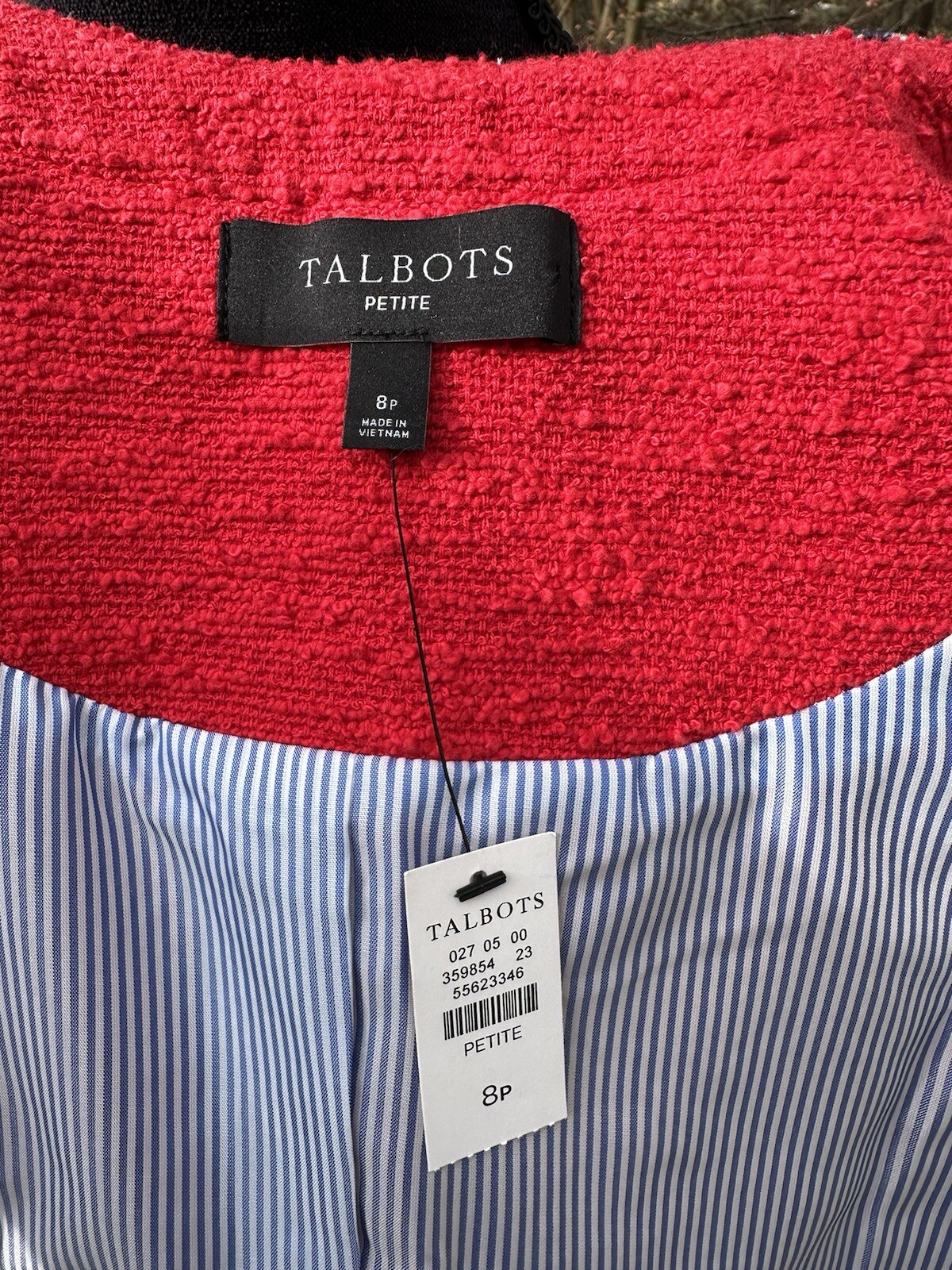 Talbots Tipped Red Tweed Jacket Size 8 Petite Hook & Eye Patch Pockets | eBay
