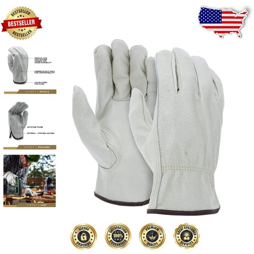 Durable X-Large Cowhide Leather Work Gloves with Rubberized Cuffs - 12 Pairs | eBay