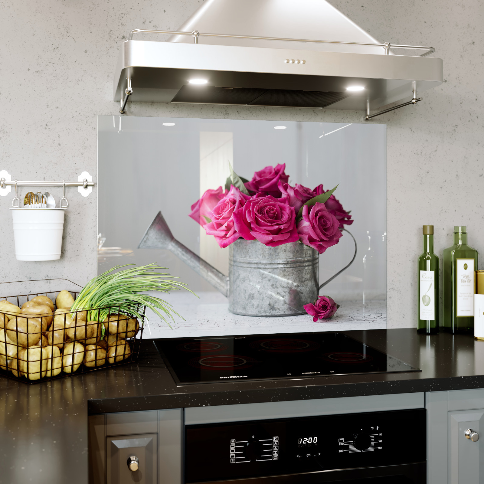 Glass Splashback Kitchen Tile Cooker Panel ANY SIZE Pink Roses Vintage ...