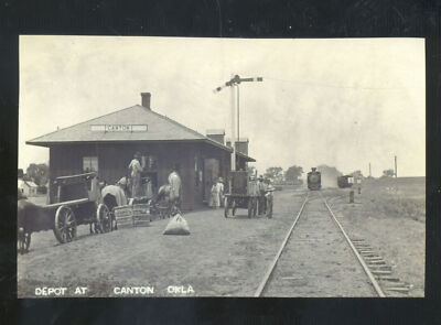 REAL PHOTO CANTON OKLAHOMA RAILROAD DEPOT TRAIN STATION POSTCARD COPY ...