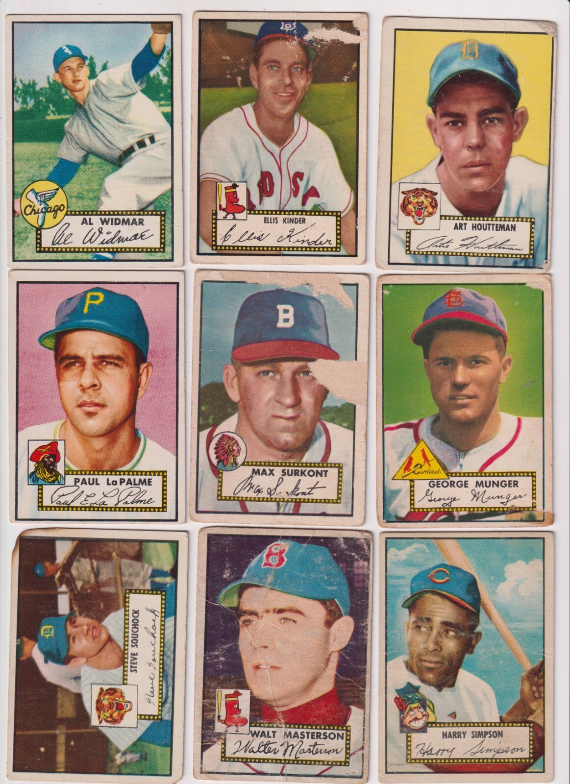 1952 Topps Baseball Cards Lot 9: 78,115,133,166,186,193,234,238,302 ...