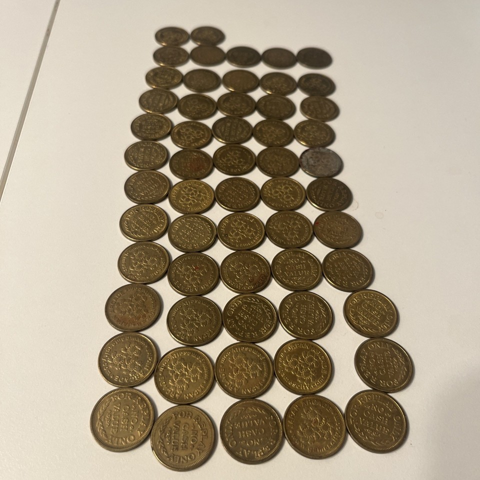 LOT of 57 Vintage 1980s-90s Japanese Brass Tone Arcade Amusement Gaming ...