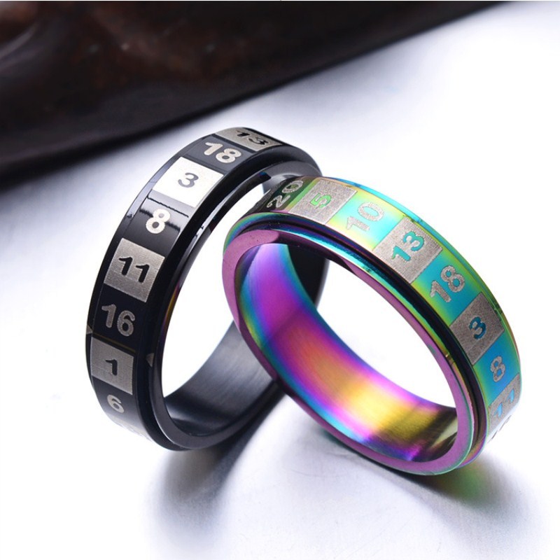 6MM Black/Rainbow Spinner Band Men/Women's Titanium Steel Numeral Ring ...