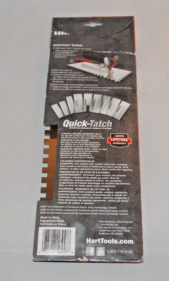 Hart Quick-Tatch HQTT052 Square Notch Trowel 1/4”x1/4”x1/4” | eBay