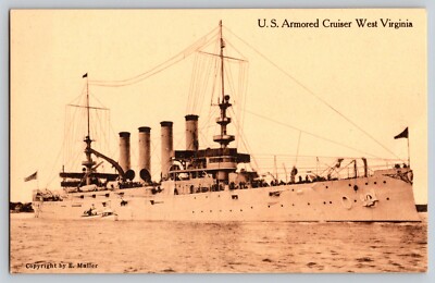 Postcard US Armored Cruiser West Virginia - Unposted E Muller | eBay