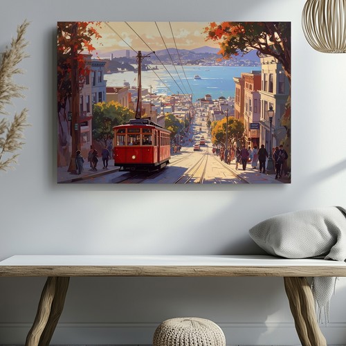Golden Hour Cable Car Canvas Sunlit San Francisco Hill Street Wall Art ...