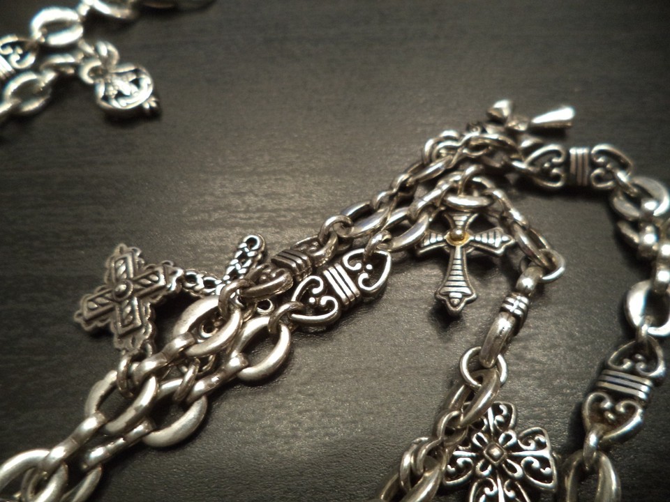 STUNNING VINTAGE ESTATE SIGNED BRIGHTON CROSS CHARM HEAVY 34" NECKLACE ...