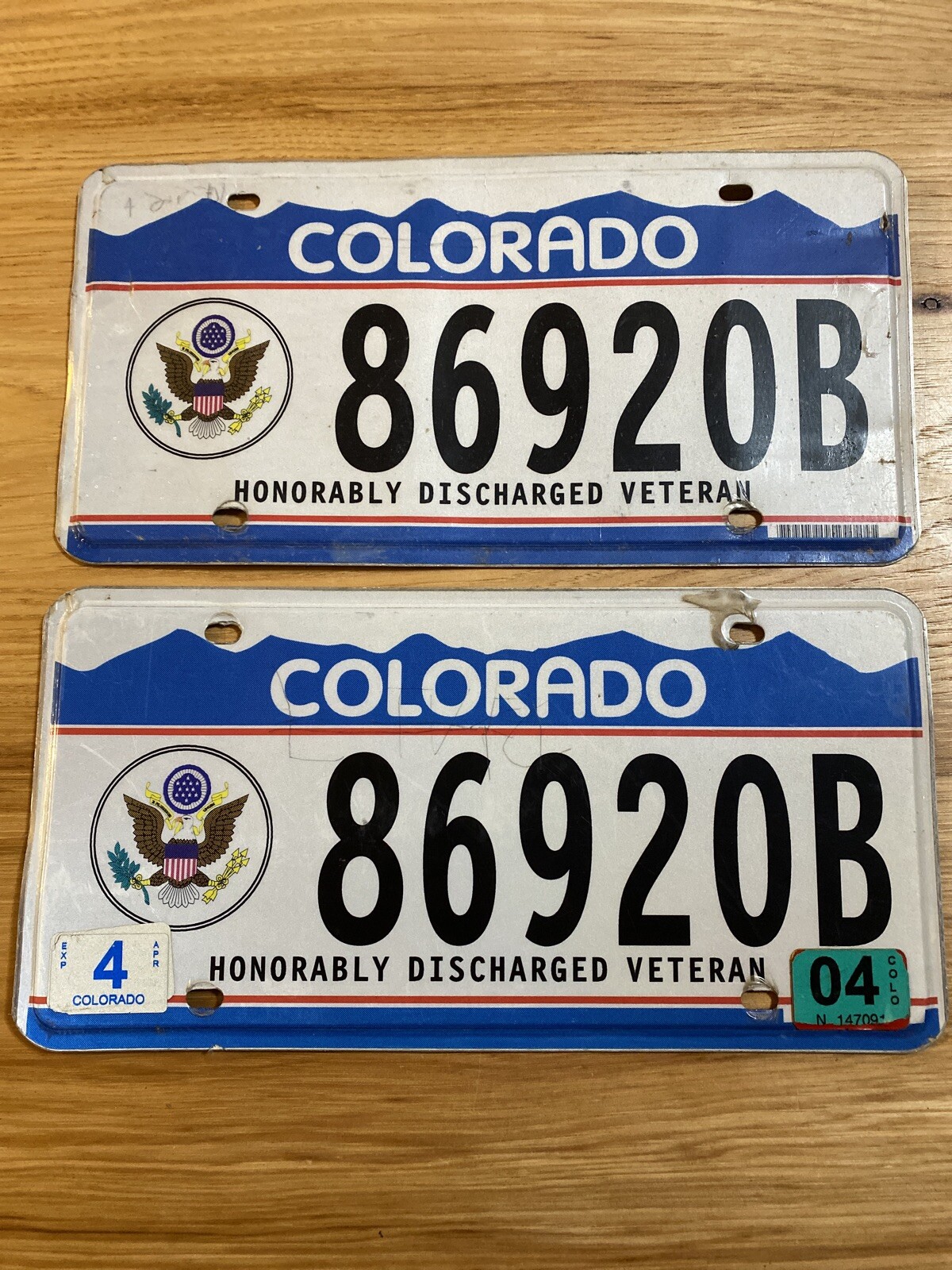 Colorado License Plate Set Honorably Discharged Veteran Matching | eBay