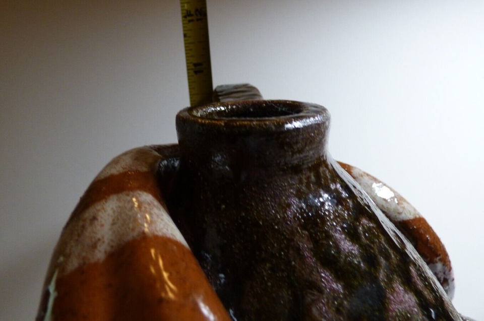 MIKE LEDFORD NC Folk Pottery Clay FACE JUG Protruding Tongue w SNAKE ...