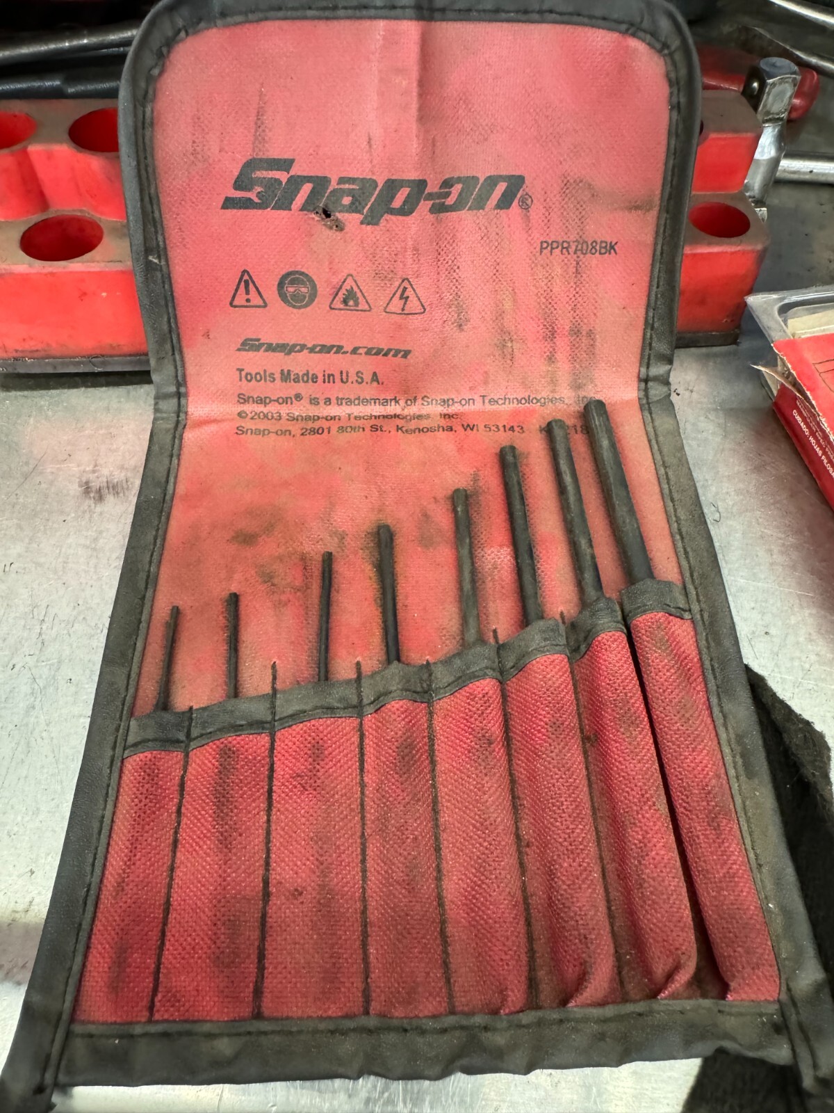 Snap-on Tools 8-Piece Roll Pin Punch Set PPR708BK and Red Pouch | eBay