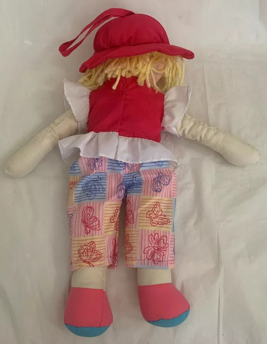 CORALYN with Sewn Eyes 14” Rag Doll Baby Doll Toy Yellow Yarn Hair Hat ...