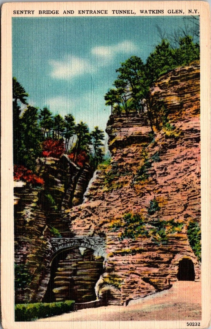 Postcard Sentry Bridge & Entrance Tunnel Watkins Glen NY Linen | eBay