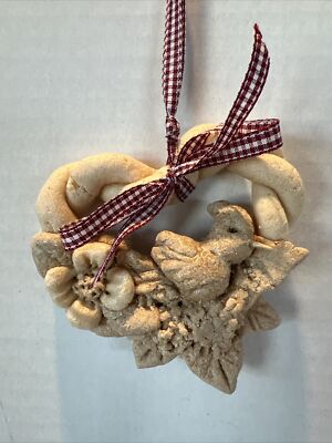 Vintage Handmade Salt Bread Dough Birds Nest Heart Christmas Ornament ...