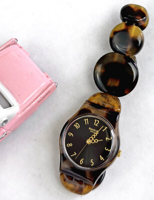 Swatch Lady LC105A/B TESTUDO Plastic Gold Hands Amber Beaded Bracelet ...