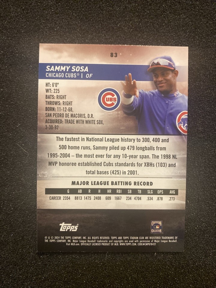 Sammy Sosa 2024 Topps Stadium Club Red Foil Chicago Cubs | eBay