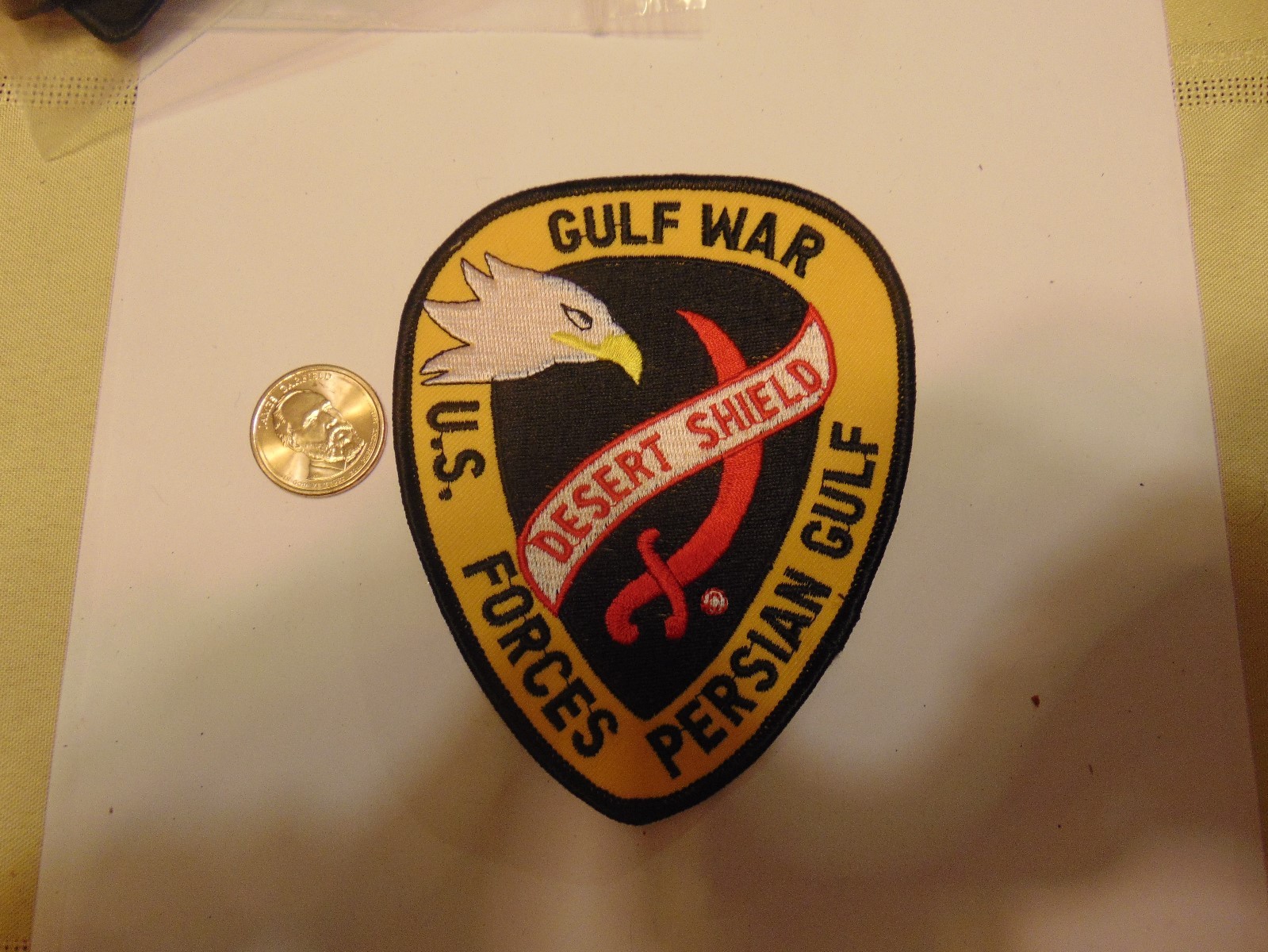 MILITARY PATCH COLORED SEW ON US FORCES PERSIAN GULF WAR DESERT SHIELD ...