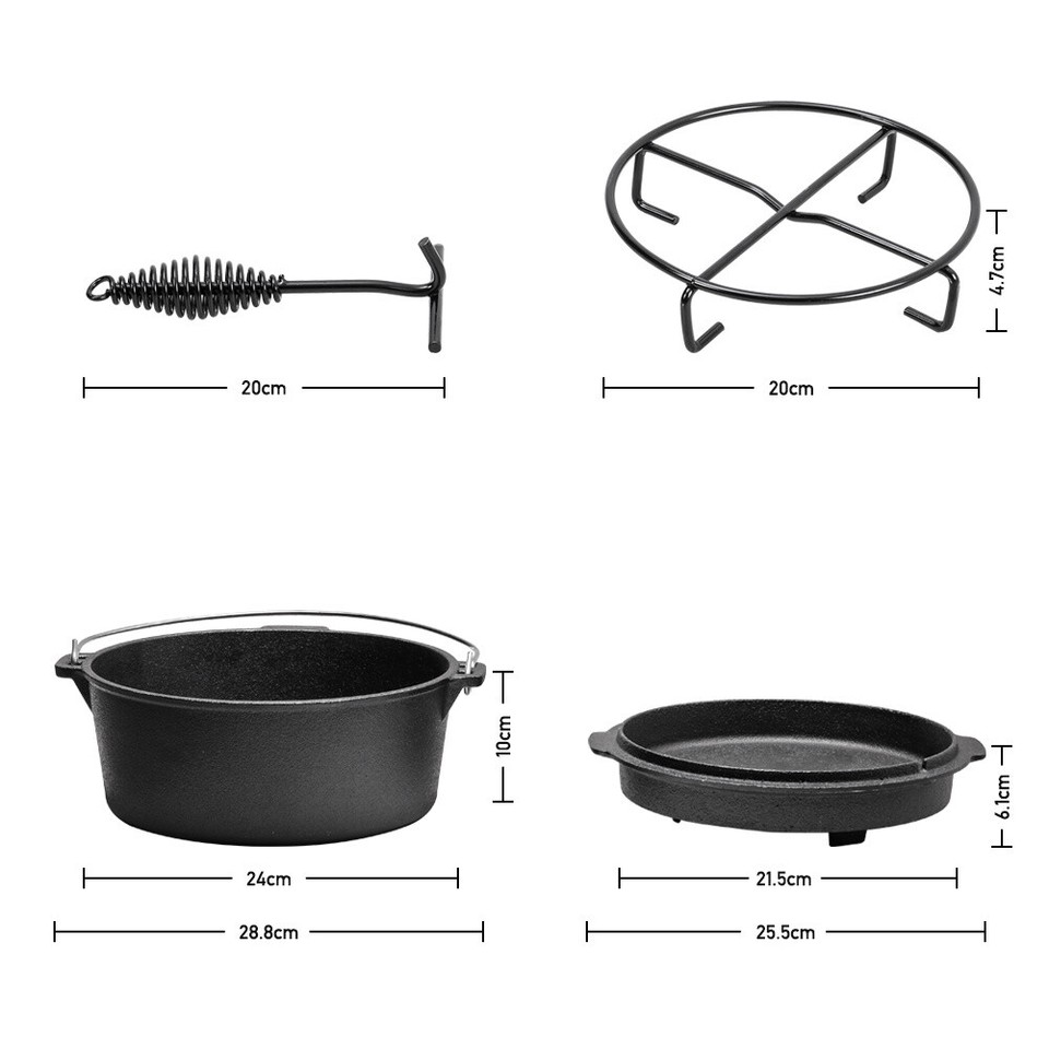 6L Metal Cast Iron Dutch Pot Camping BBQ Hanging Soup Stockpot ...
