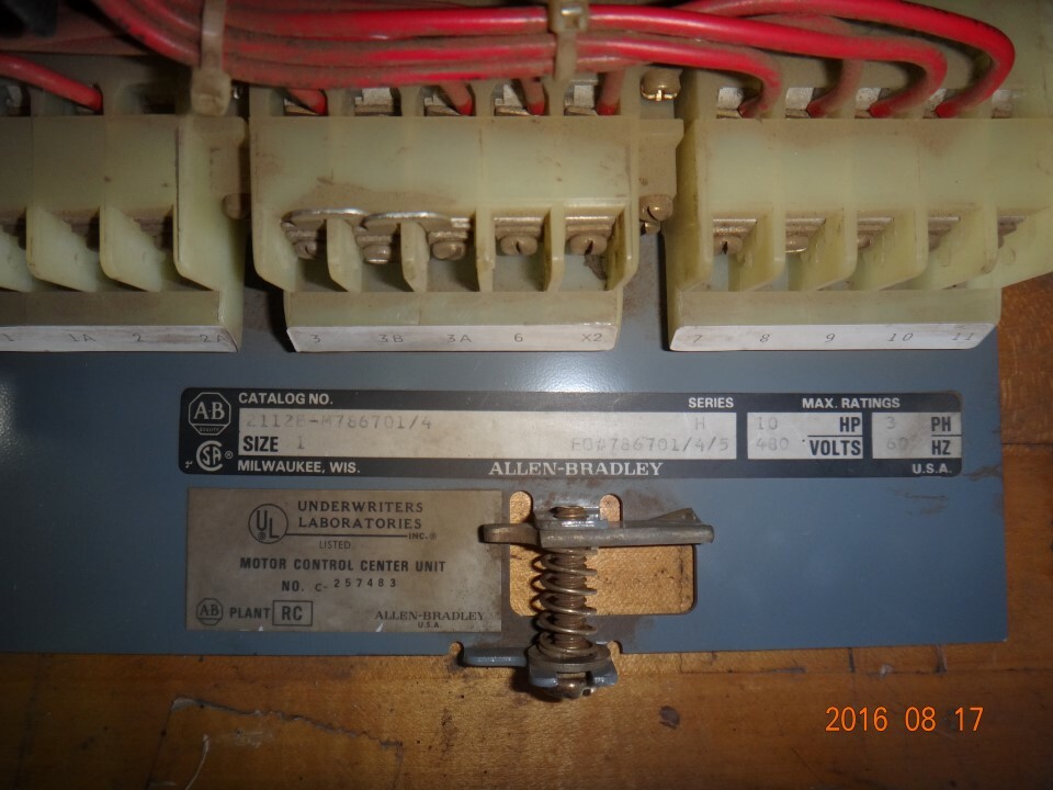 Allen Bradley Size 1 MCC Bucket No door Centerline 2100 10 HP 480 Volt ...