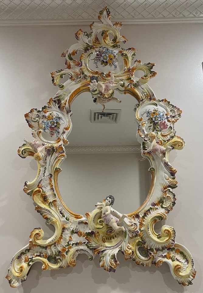 Mid-20th Century Italian Capodimonte Porcelain Mirror with Flowers and ...