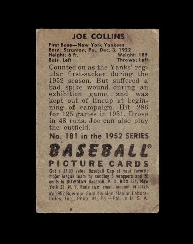 1952 Bowman Set-Break #181 Joe Collins VG-VGEX *GMCARDS* | eBay