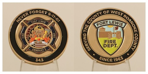 Fort Lewis Fire Dept 9/11 Memorial Challenge badge - Never Forget, Est ...