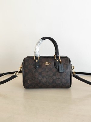 COACH Mini Rowan Crossbody CW329 Signature Canvas Walnut Black Tote Bag ...