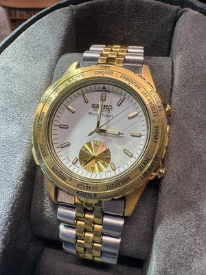 Mens Seiko Watch World Timer Quartz Japan Gold Stainless Bracelet ...