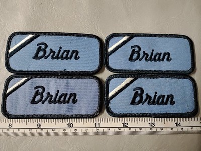 Brian (4) Vintage Embroidered Name Tag for Work Uniform Blue on Blue ...
