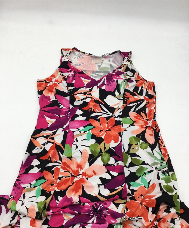 Susan Graver Womens floral Print midi with front slit in Pink multi ...